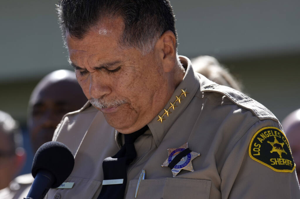 Los Angeles County Sheriff Robert Luna Pauses While Reading A Statement 0373